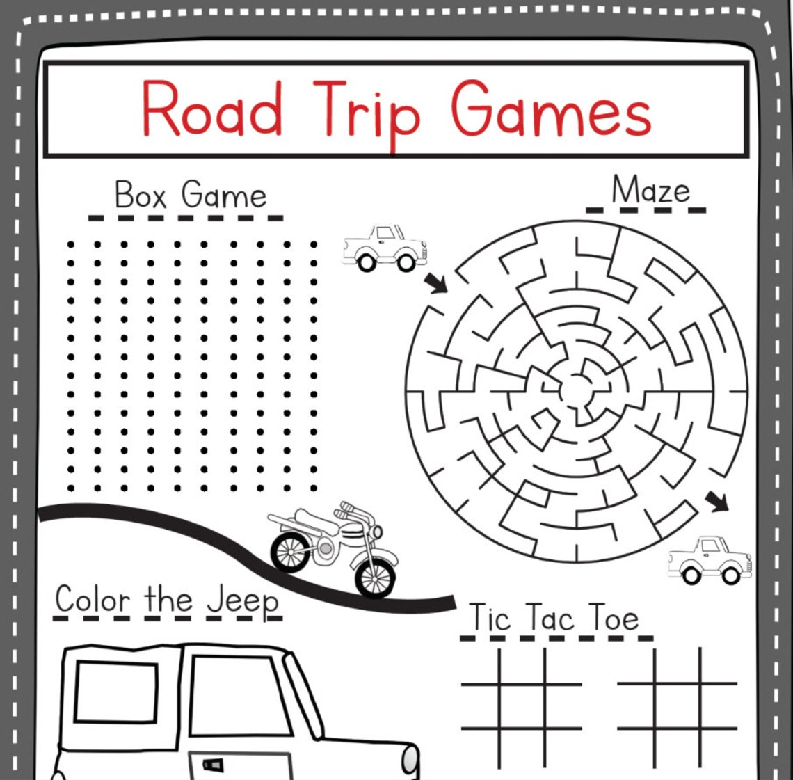 Kids Travel Road Trip Activity Printable Games Coloring - Etsy