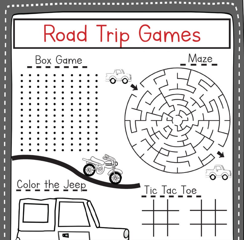 Kids Travel Road Trip Activity Printable Games Coloring - Etsy
