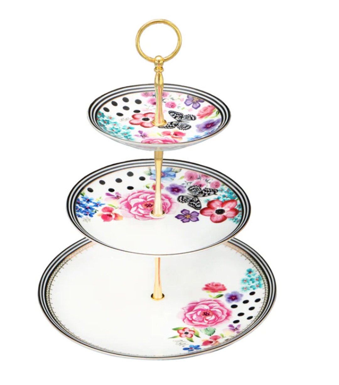 Elegant Floral and Polka Dot 3 Tier Cake Stand for Weddings - Etsy