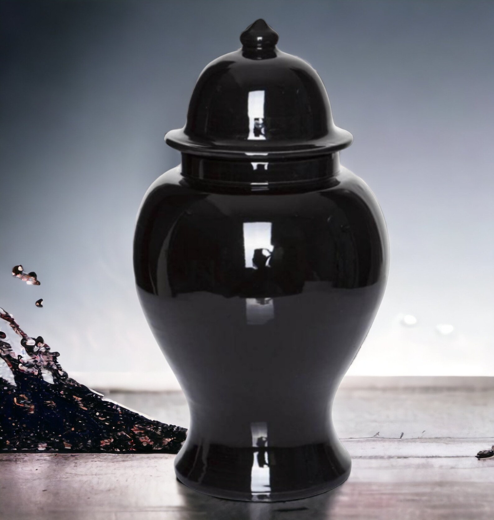 Minimalist Black Ceramic Temple Jar Ornament - Handcrafted Home Accent ...