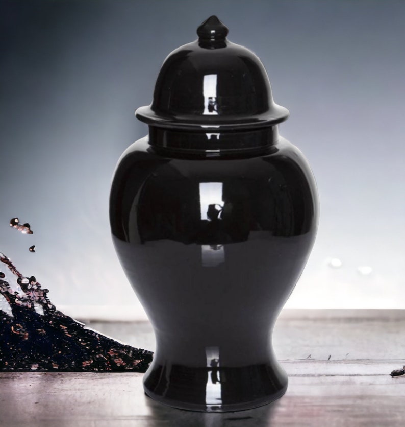 Minimalist Black Ceramic Temple Jar Ornament - Handcrafted Home Accent ...