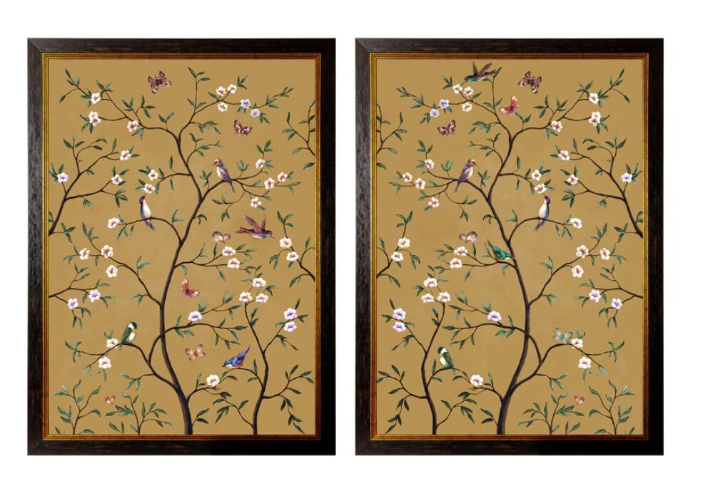 Nature-inspired Tree of Life Ochre Set of 2 Framed Pictures Wall Art ...