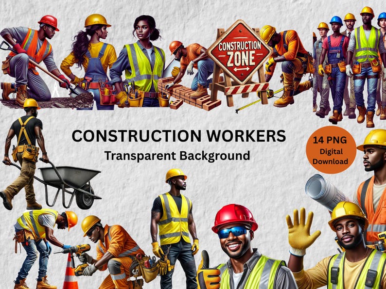 Construction Worker Clipart Bundle PNG Files Builders & Tools ...