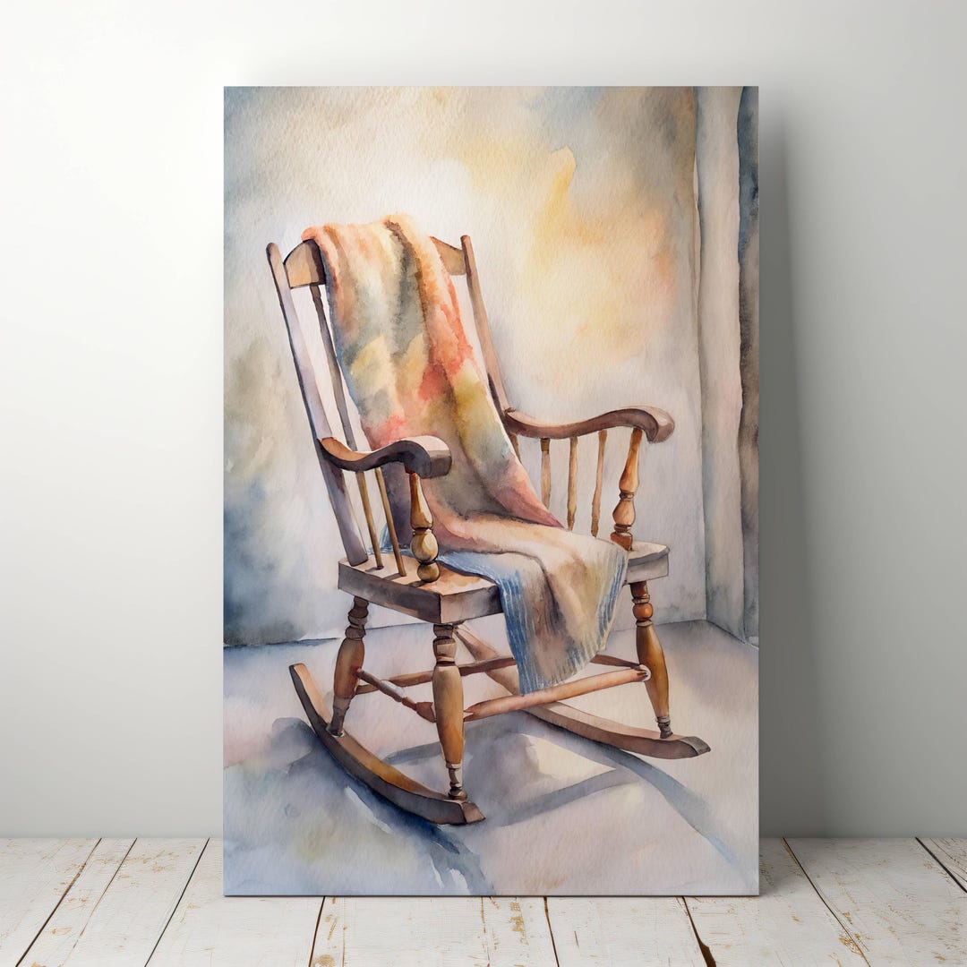 Vintage Watercolor Rocking Chair Print, Cozy Rustic Digital Art ...