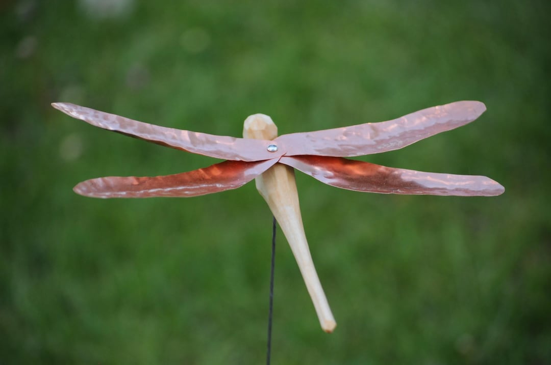 Hand-carved Wind Spinner – Wooden Dragonfly With Copper Wings - Etsy