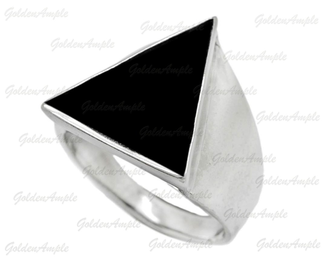 Black Onyx Triangle Ring, 925 Sterling Silver, Onyx Ring, Birthday Gift ...