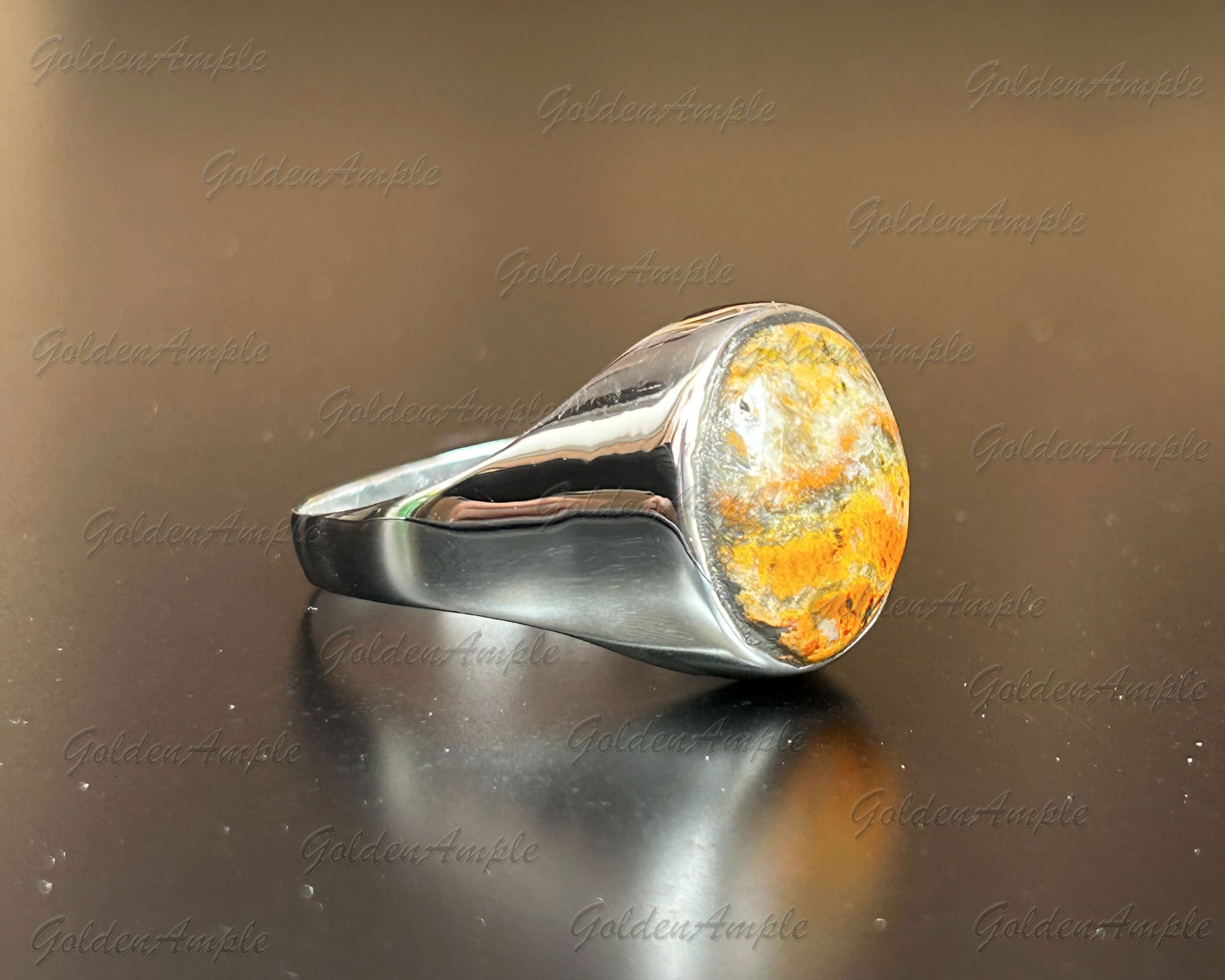 Natural Bumble Bee Jasper Signet Ring for Unisex Gifts, Solid 925 ...