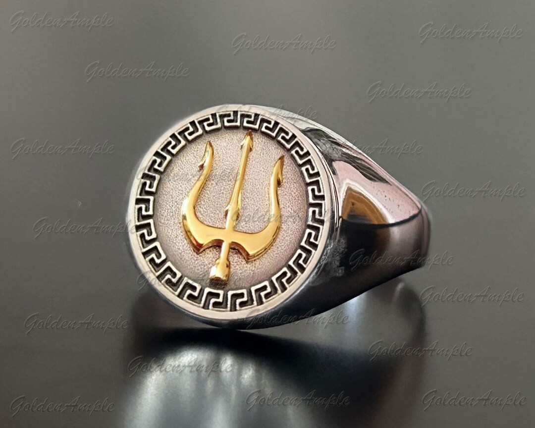 Trident Signet Ring, Greek God Ring, Solid 925 Sterling Silver Husband ...