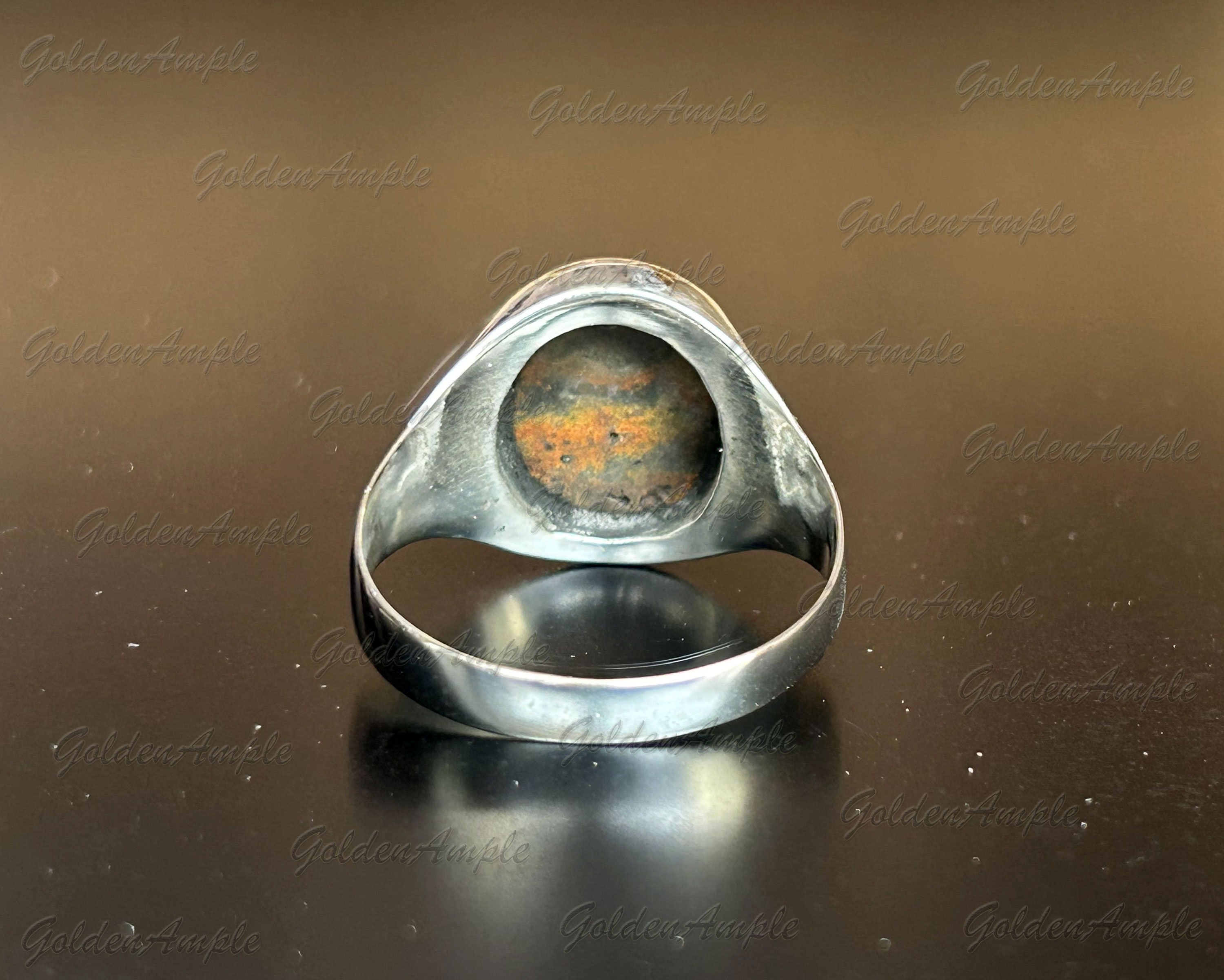 Natural Bumble Bee Jasper Signet Ring for Unisex Gifts, Solid 925 ...