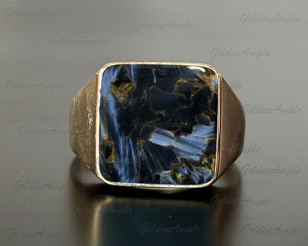 Gold Pietersite Ring, Jasper Signet Ring, 925 Sterling Silver, Husband ...