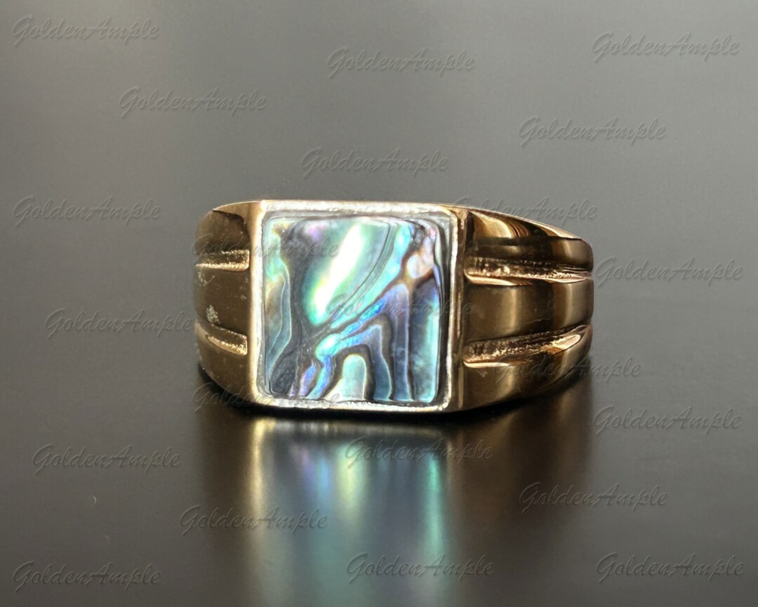 Gold Abalone Shell Signet Ring: 925 Sterling Silver Statement Ring - Etsy