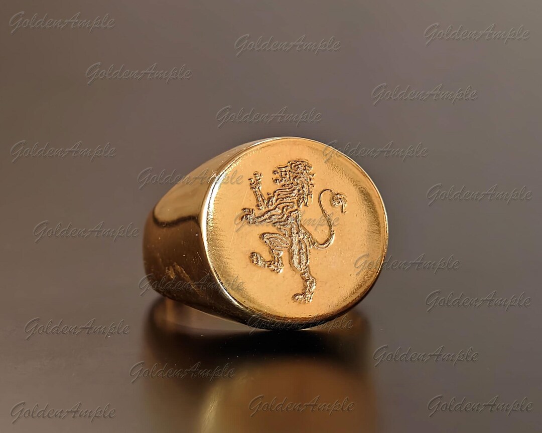 14K Gold Lion of Judah Ring, Engraved Lion Signet Ring, Handmade ...