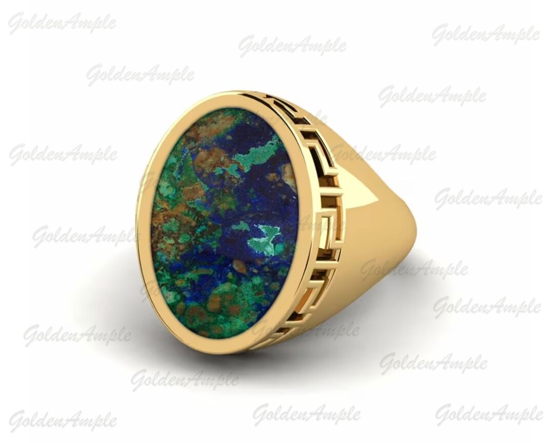 Mythical Azurite Greek Key Band Ring Mens Statement Ring 18K Gold ...