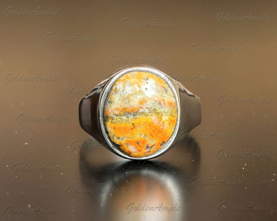 Natural Bumble Bee Jasper Signet Ring for Unisex Gifts, Solid 925 ...