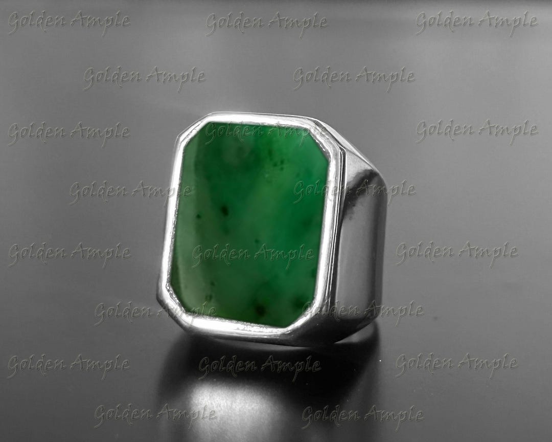 Natural Nephrite Jade Ring Men 925 Sterling Silver, Statement Ring ...