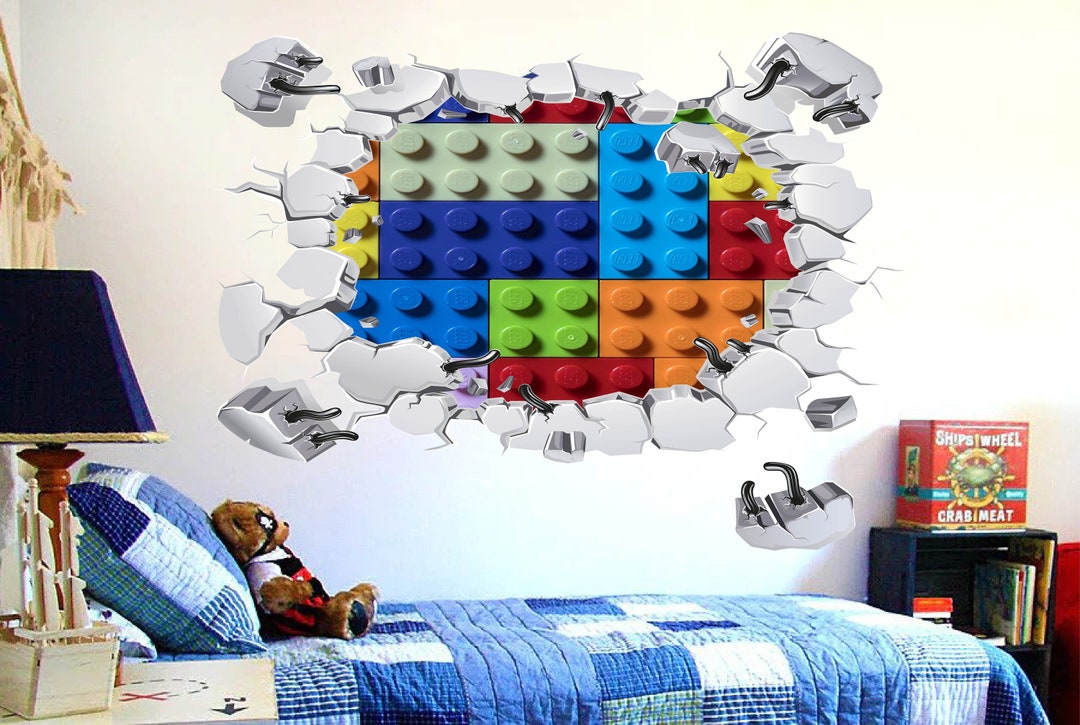 Lego Bricks Wall Decal Colour Kids Bedroom Sticker Playroom Nursery ...