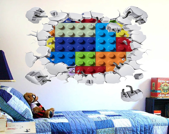 Lego Bricks Wall Decal Colour Kids Bedroom Sticker Playroom Nursery ...