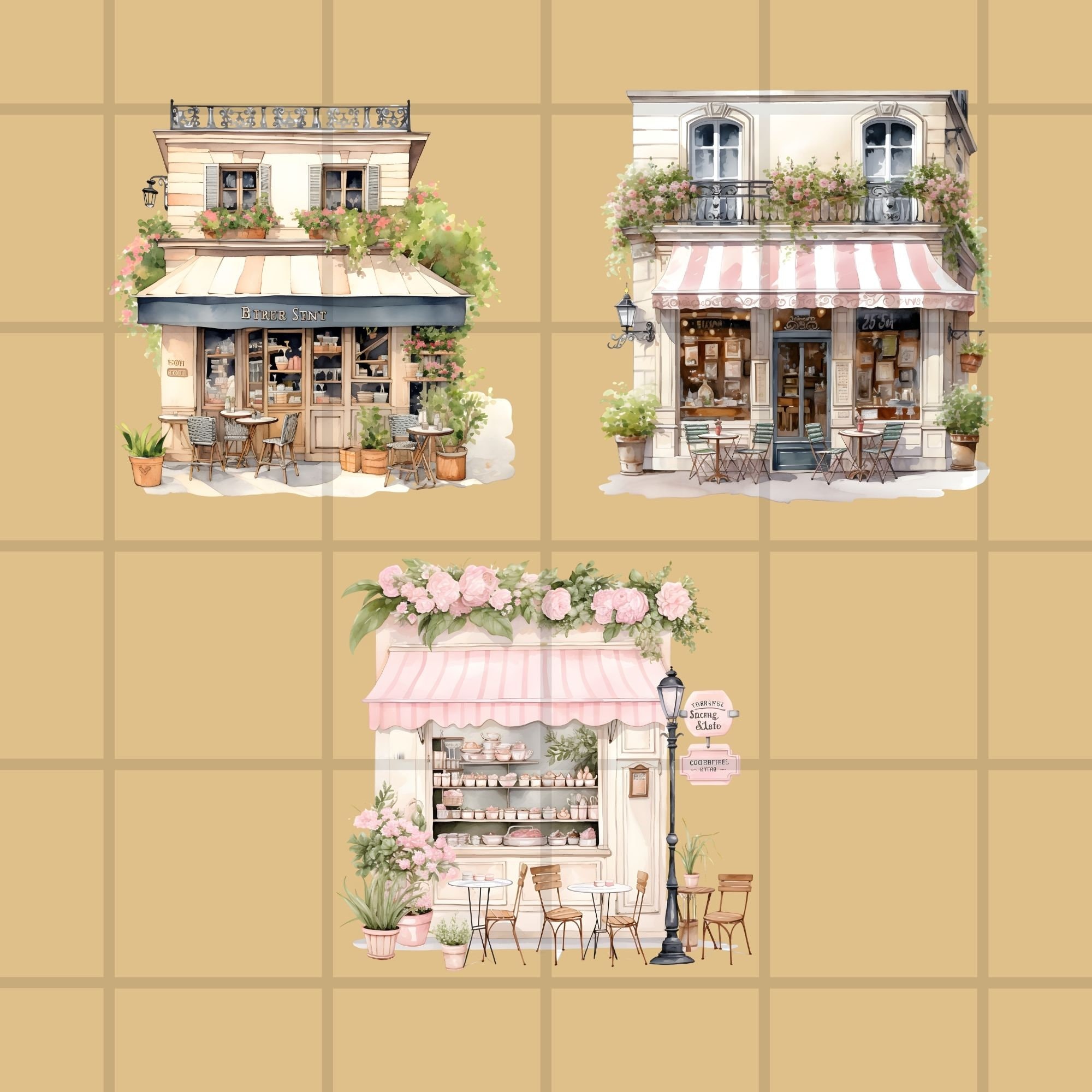Watercolor Floral French Cafe Clipart 22 Floral Cafe PNG - Etsy