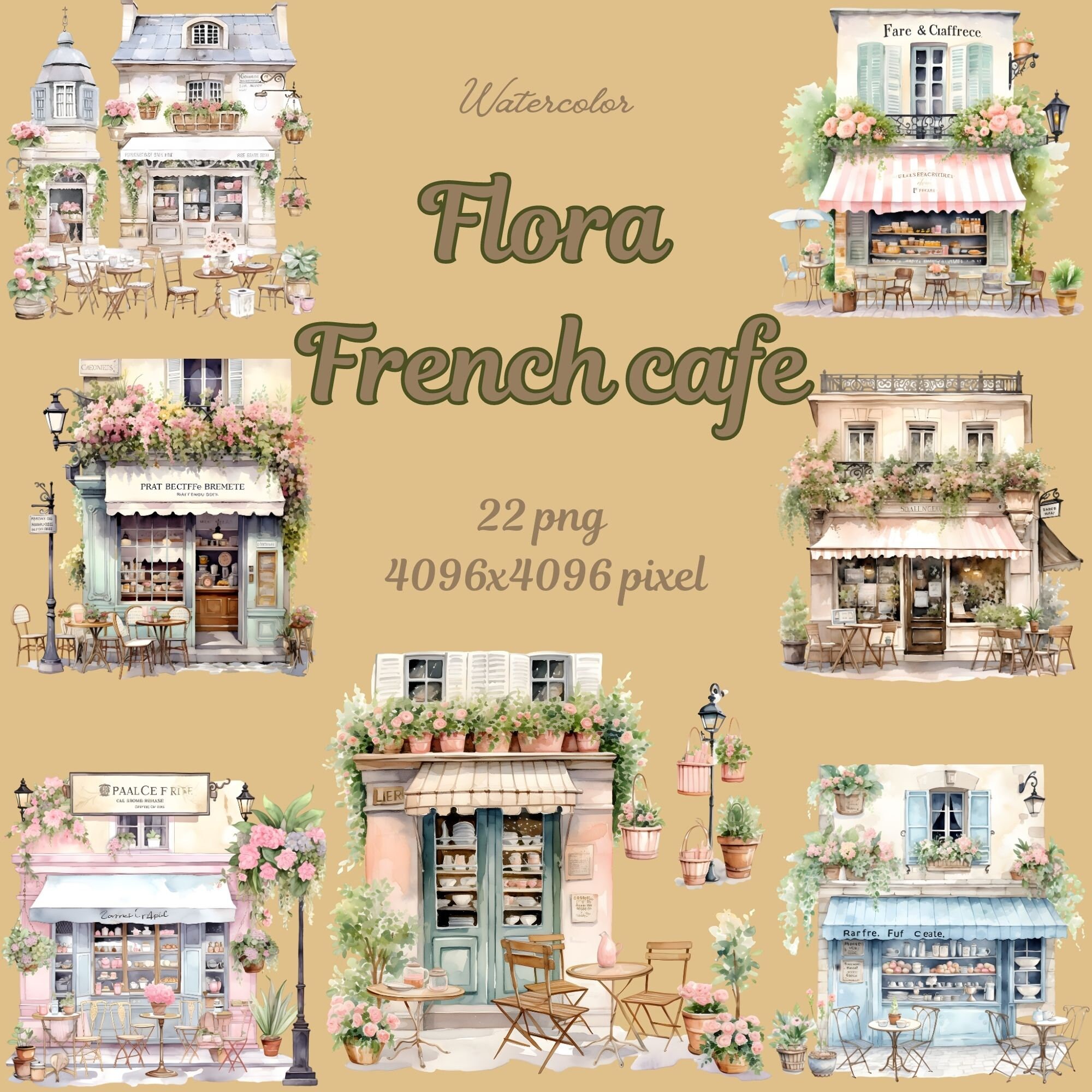 Watercolor Floral French Cafe Clipart 22 Floral Cafe PNG - Etsy