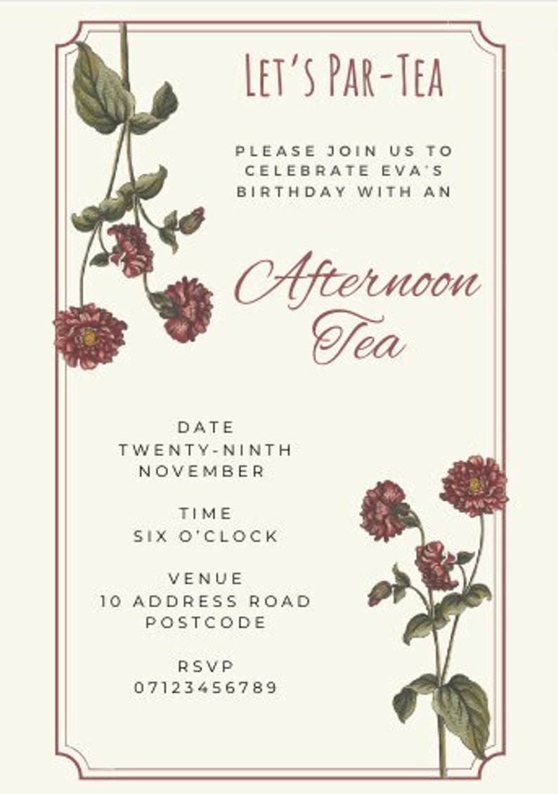 Vintage Afternoon Tea Invite - Etsy