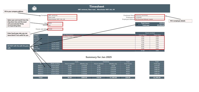 Timesheet Excel Template | Printable | Editable | Pay Calculator - Etsy