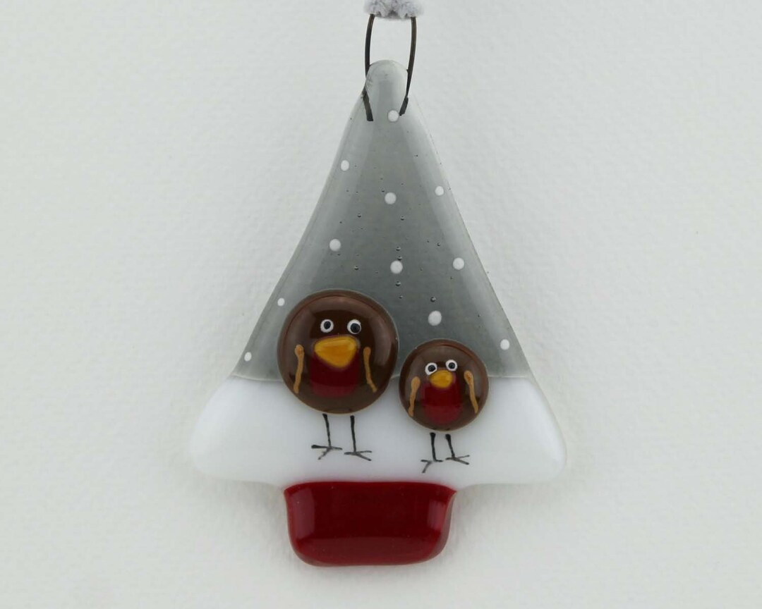 Christmas Tree Fused Glass Decoration With 2 Robins - Etsy