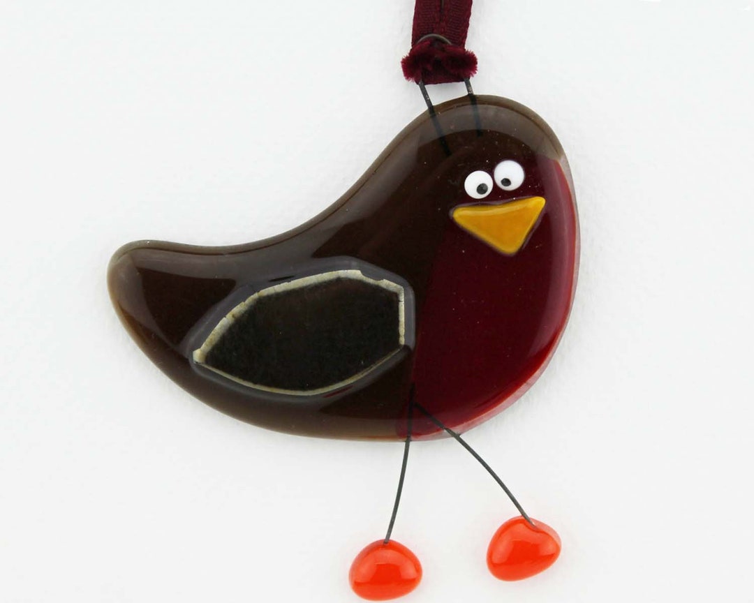 Robin Christmas Tree Decoration in Fused Glass - Etsy UK
