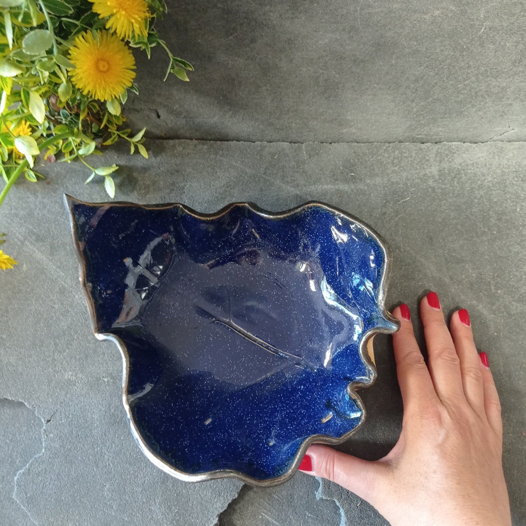 Handmade Ceramic Leaf Bowl Fruit, Snacks Bowl Serving Dish Leaf Imprint ...