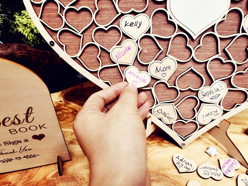 Wedding Guestbook Wooden Heart Shaped Alternative Guest Book Birthday ...