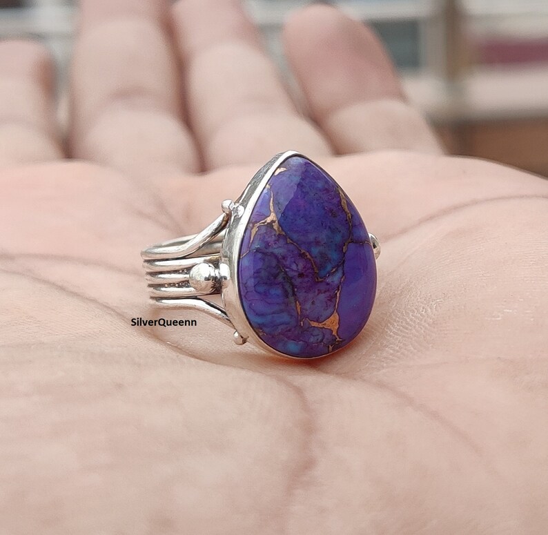 Handmade Pear Shape Purple Copper Turquoise Ring: Sterling Silver Boho ...