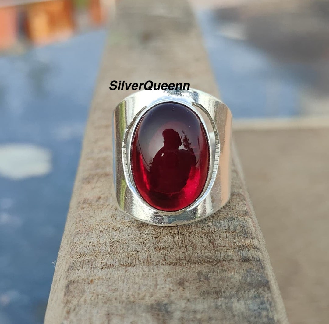 Oval Shaped Garnet Ring, Solid 925 Sterling Silver Ring, Gemstone Ring ...