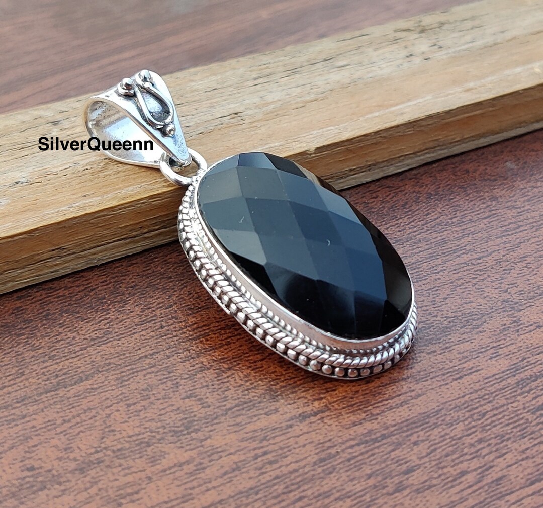 Handmade Black Onyx Sterling Silver Pendant: Boho Gemstone Jewelry - Etsy