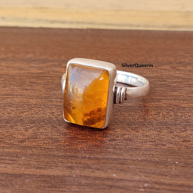 Silver Amber Silver Rings - Etsy
