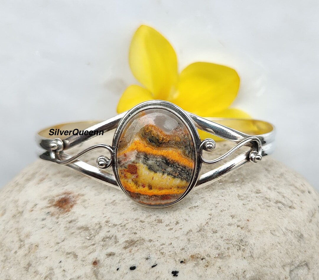 Oval Bumble Bee Bangle ,adjustable Handmade Bangle ,925 Sterling Silver ...