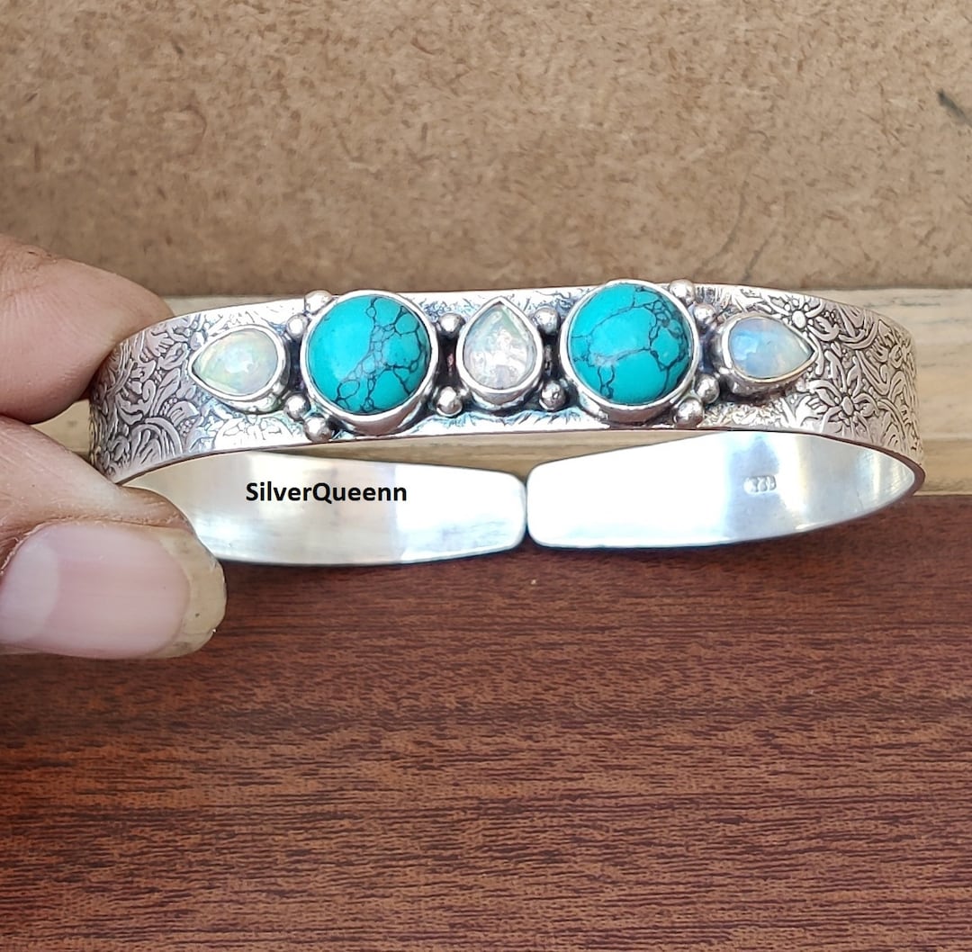 Turquoise Bangle, 925 Sterling Silver Bangle, Handmade Cuff Bangle, Gemstone Bangle, Turquoise ...