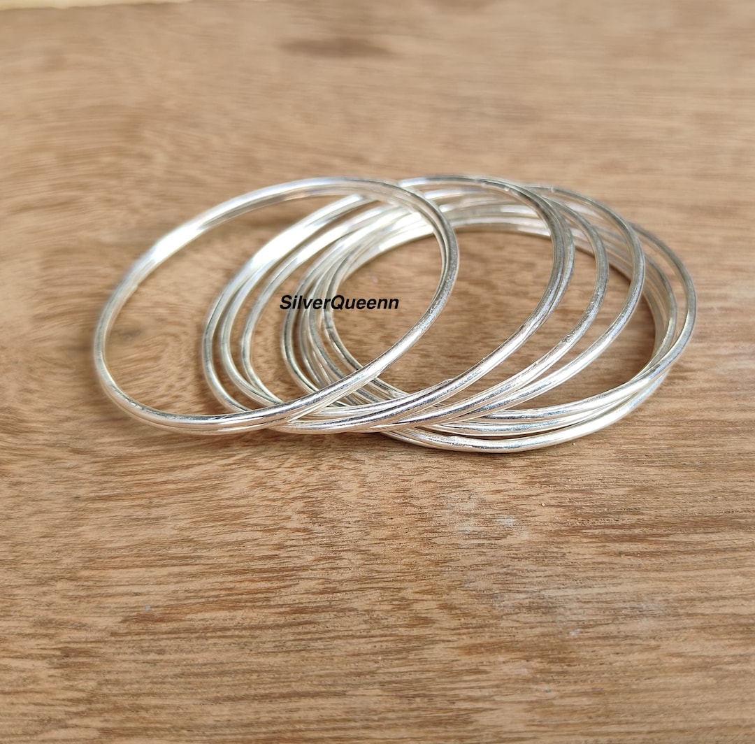 925 Sterling Silver Stacking Bangles Set, Everyday Jewelry - Etsy