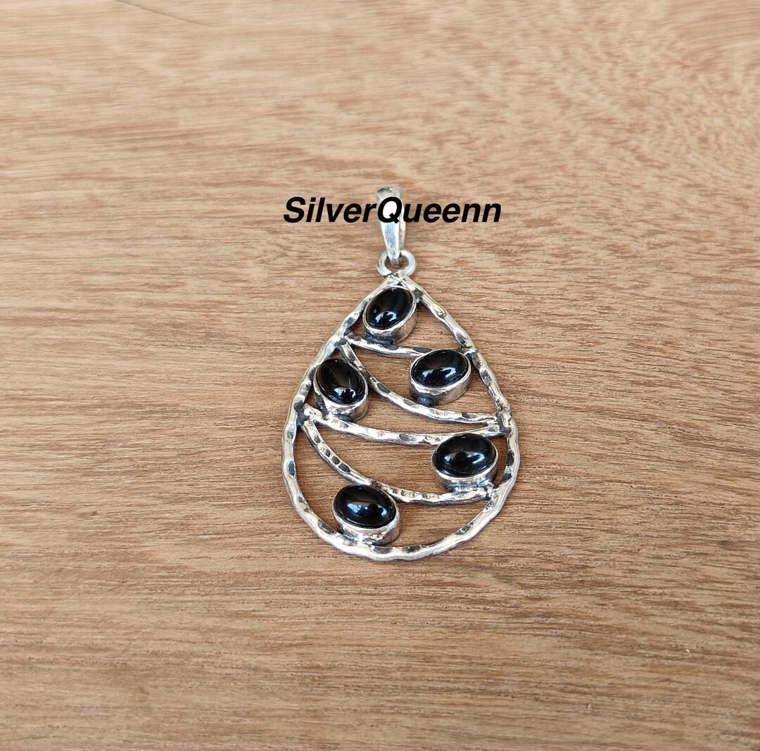 5 Black Onyx 925 Sterling Silver Pendant ,black Onyx Gemstone Pendant ...