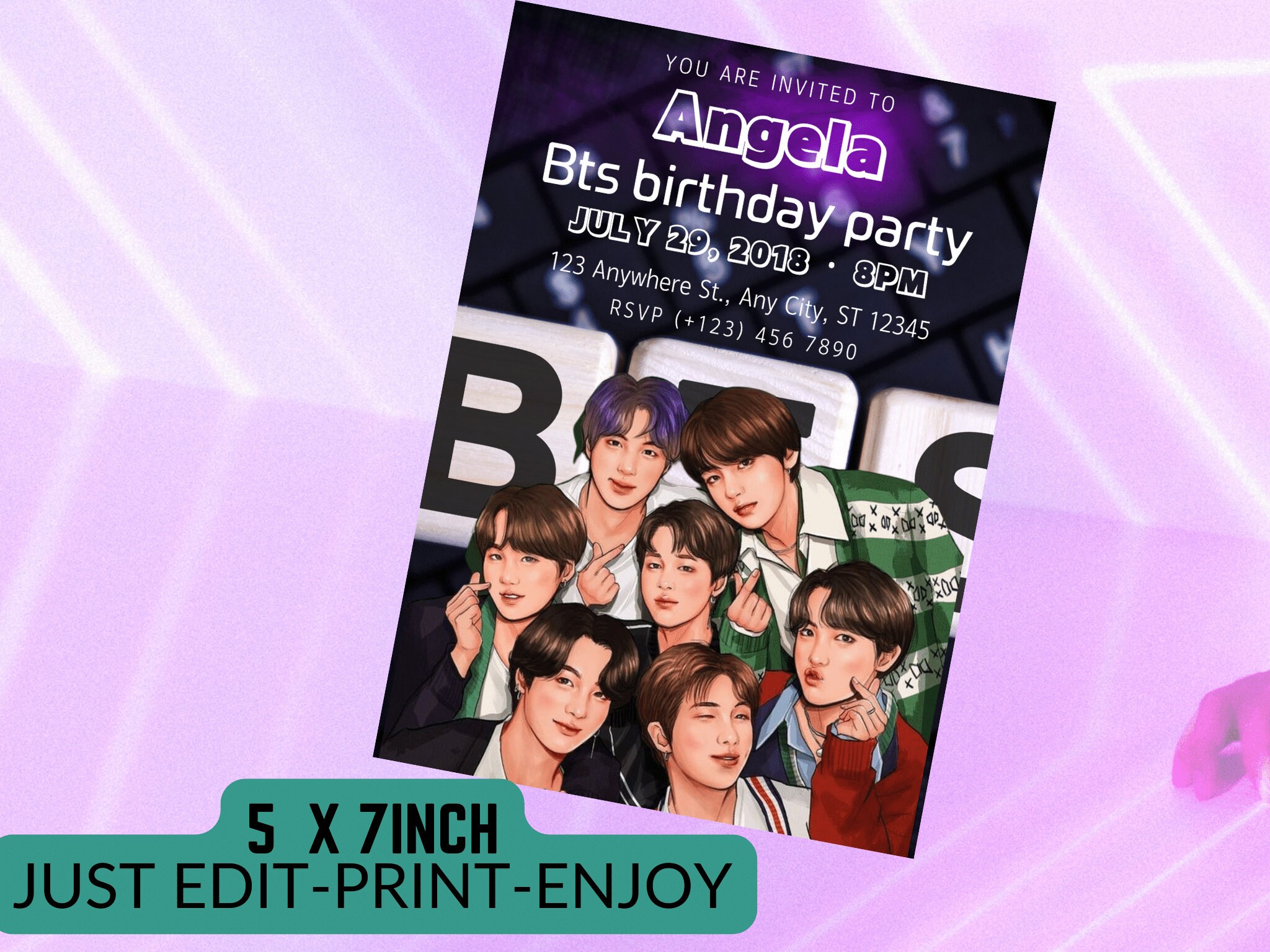BTS Birthday Invite BTS Birthday Invitation Card Bts - Etsy