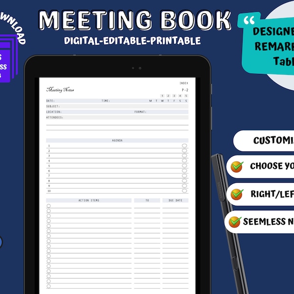 Remarkable 2 Meeting Note Template - Etsy