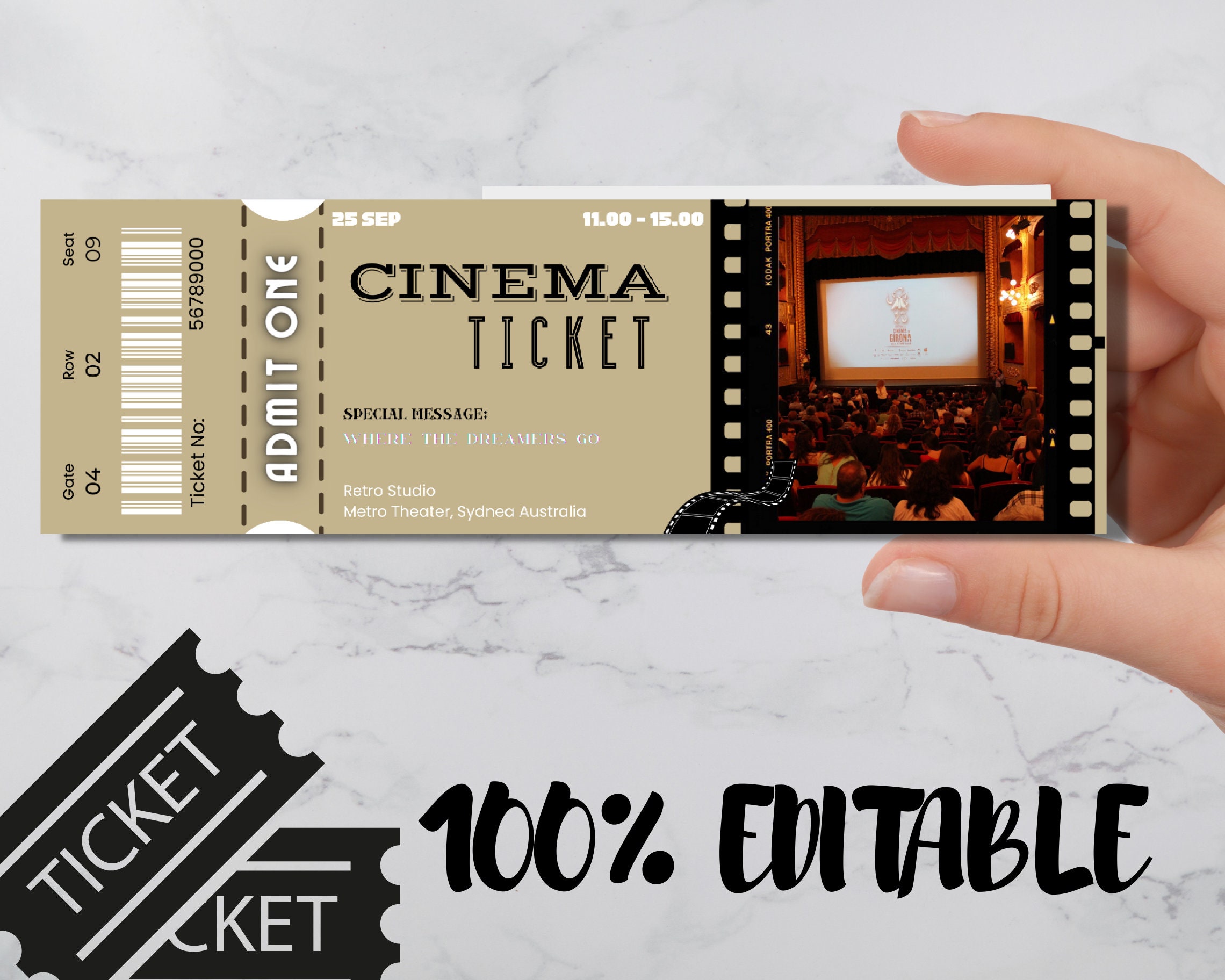 Cinema Ticket Template Event Ticket Template DIY Movie - Etsy