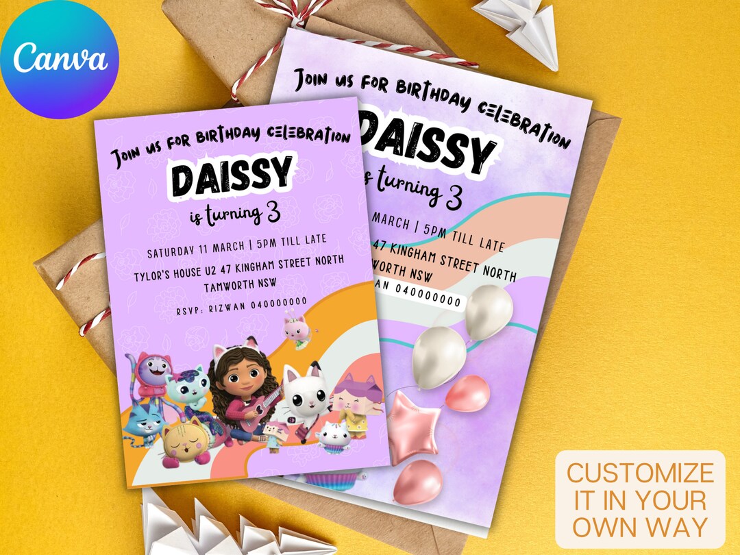 Gabby Dollhouse Party Invites Gabbys Dollhouse Birthday - Etsy