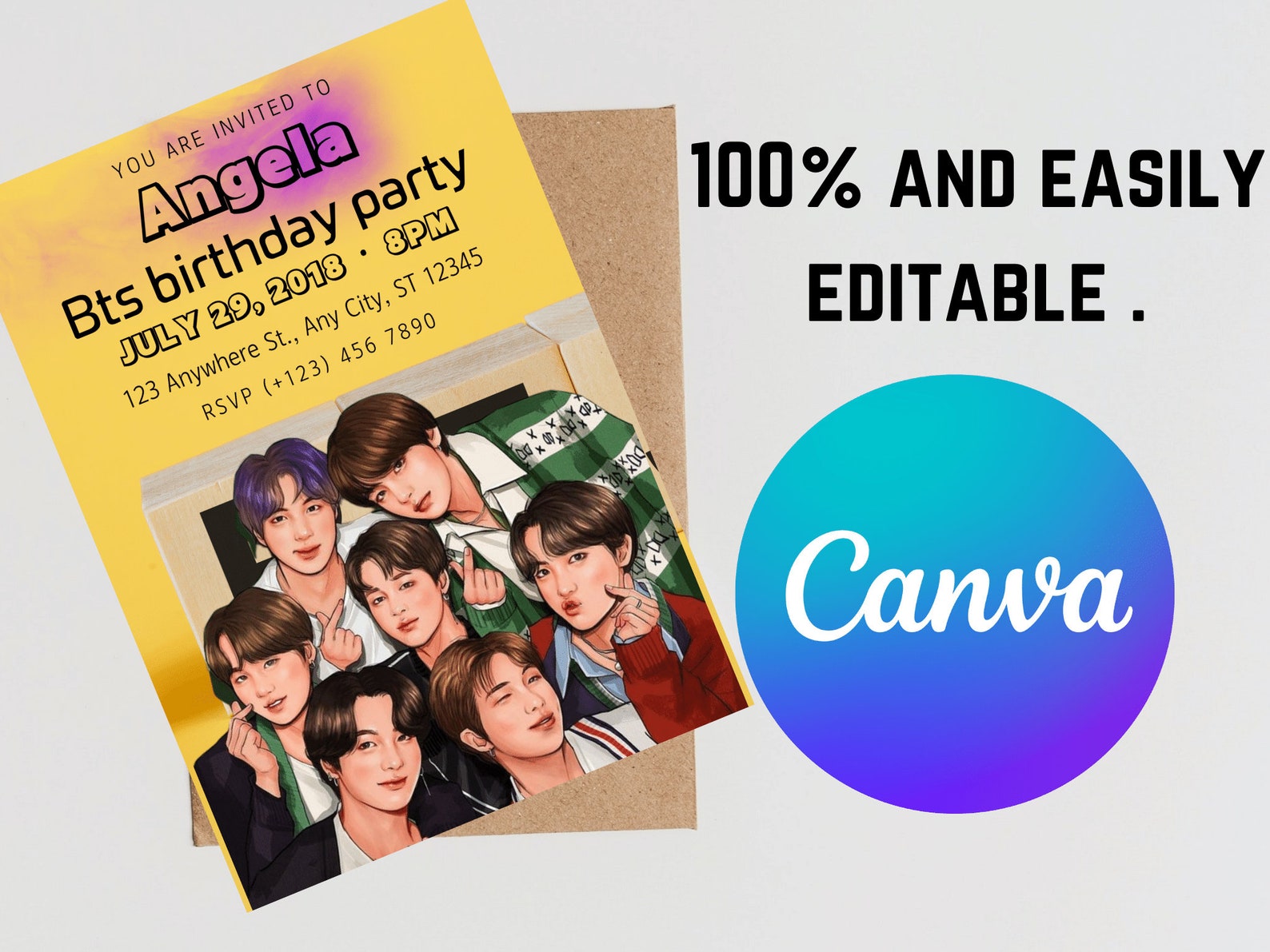 BTS Birthday Invite BTS Birthday Invitation Card Bts - Etsy