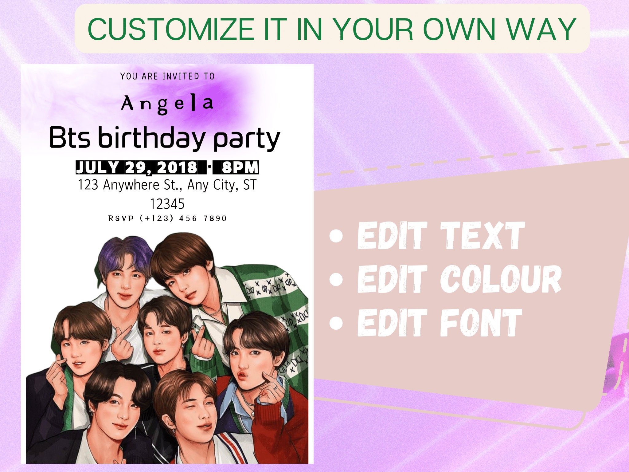 BTS Birthday Invite BTS Birthday Invitation Card Bts - Etsy