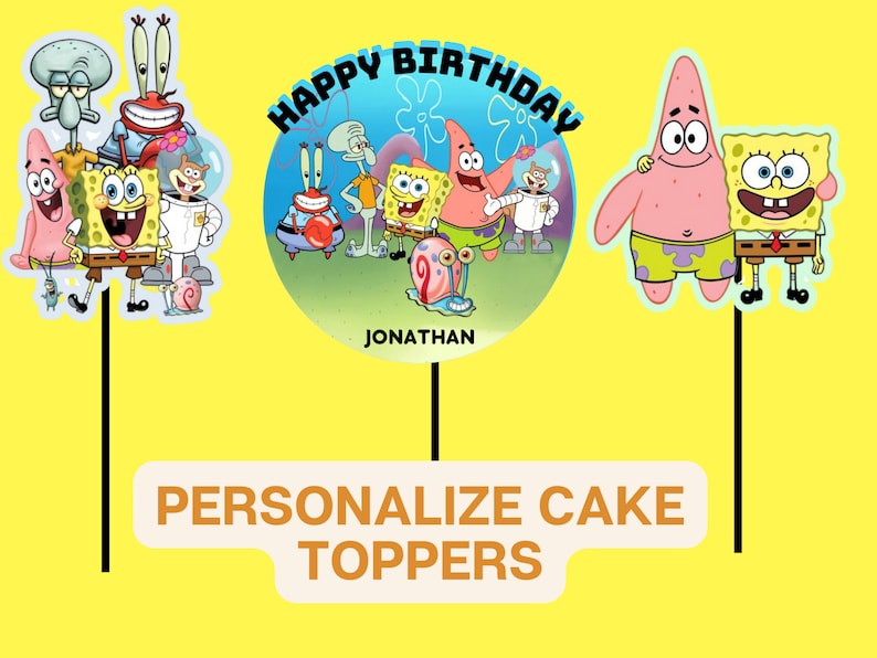 Spongebob Birthday Printable Cake Topper Bundle Spongebob - Etsy