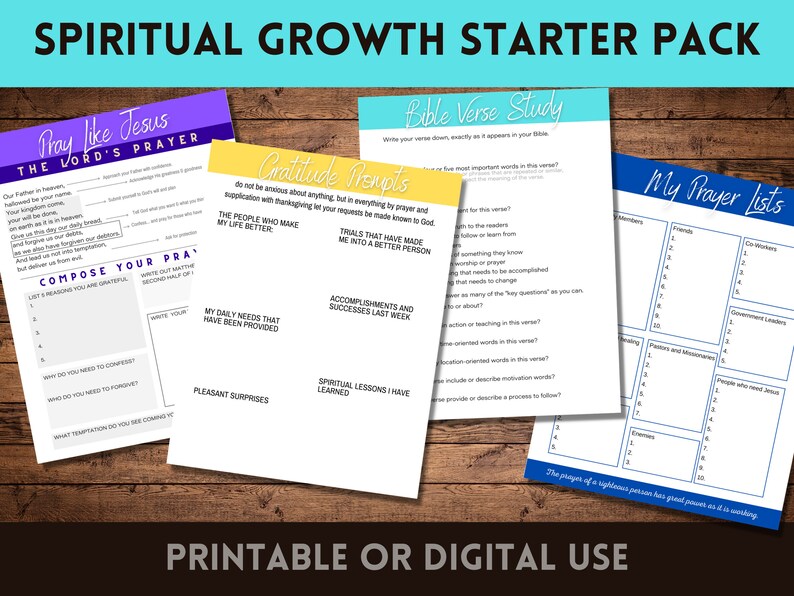 Spiritual Growth Starter Pack Printable Bible Study, Prayer, Gratitude ...
