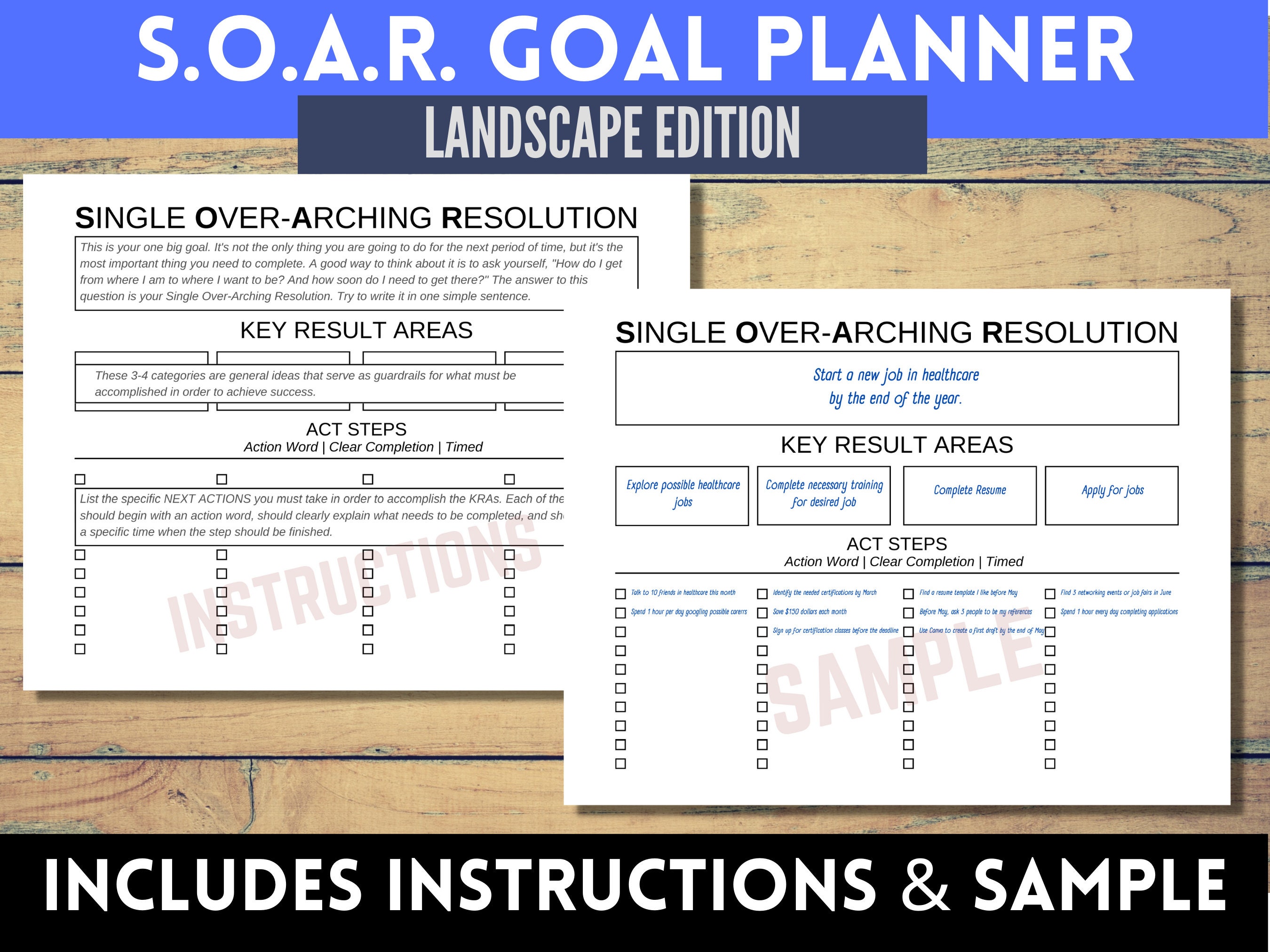 Printable and Digital Goal Planning Sheet (LANDSCAPE) | Plan Your ...