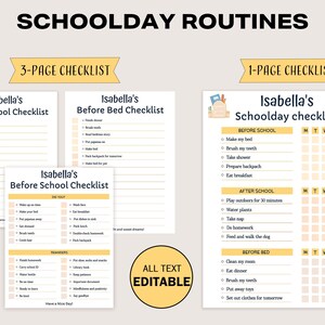 Schoolday Routine Checklist Kids Before School After School Chore Chart ...