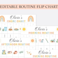 Kids Flip Routine Chart Editable Printable, Morning Evening Bedtime ...