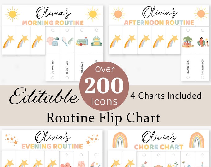 Daily Routine Flip Chart Editable Canva Template Blue Boys Planner ...