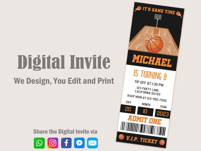 Basketball Birthday Invitation Basketball Invitation Sports Ticket ...